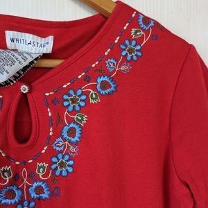 Vintage | Dresses | Vintage Embroidered Flower Red House Dress | Poshmark